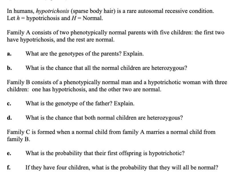 Solved In humans, hypotrichosis (sparse body hair) is a rare | Chegg.com