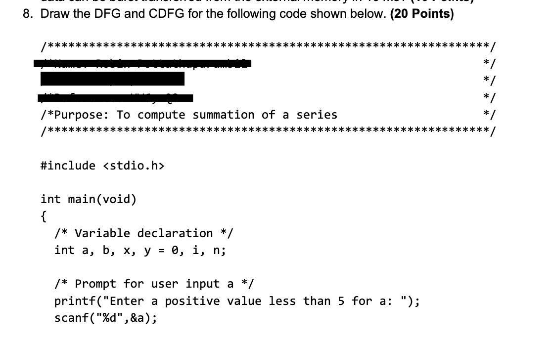 8. Draw the DFG and CDFG for the following code shown | Chegg.com