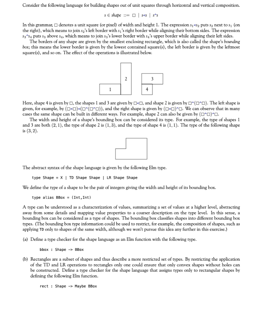 Solved Consider the following language for building shapes | Chegg.com