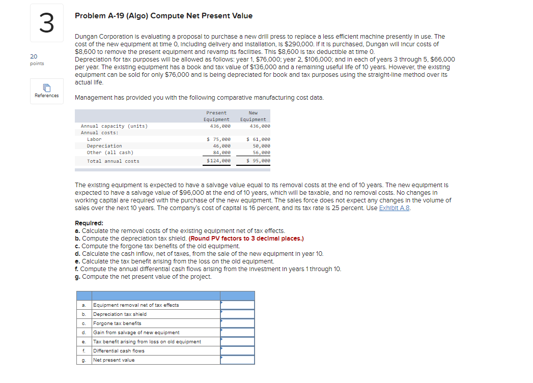 Solved Problem A-19 (Algo) Compute Net Present Value m. 20 | Chegg.com