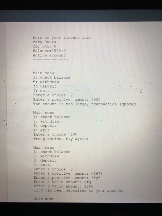 Solved CSC 15 Project #4 ATM machine: Create a program to | Chegg.com
