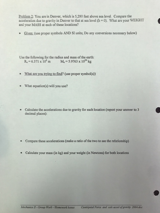 Solved Problem 2: You are in Denver, which is 5,280 feet | Chegg.com