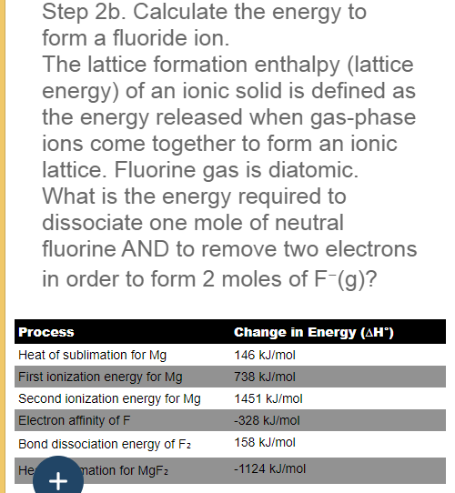 Solved Step 2b. ﻿Calculate the energy toform a fluoride | Chegg.com