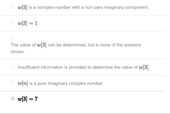 Solved w[3] is a complex number with a non-zero imaginary | Chegg.com