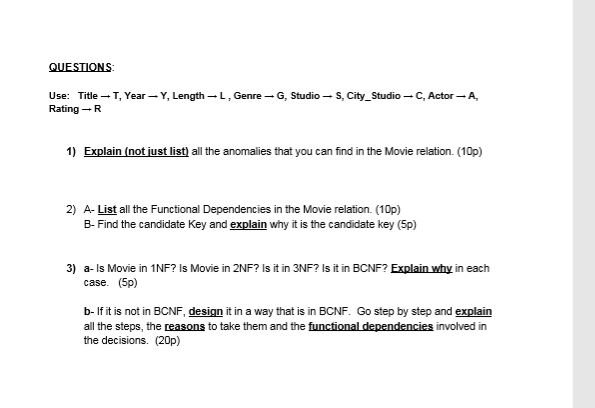 Solved Assignment 6 Normalization Points: 50 points We have | Chegg.com