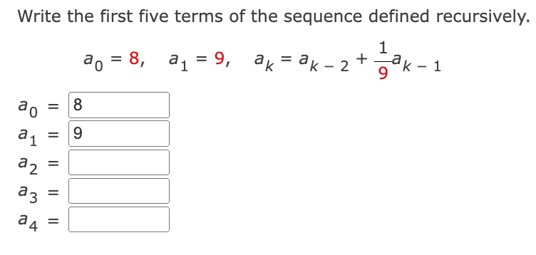 Solved Write the first five terms of the sequence defined | Chegg.com