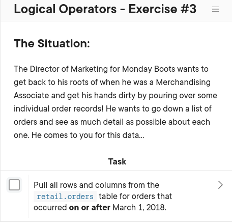 Solved Logical Operators - Exercise #3 III The Situation: | Chegg.com
