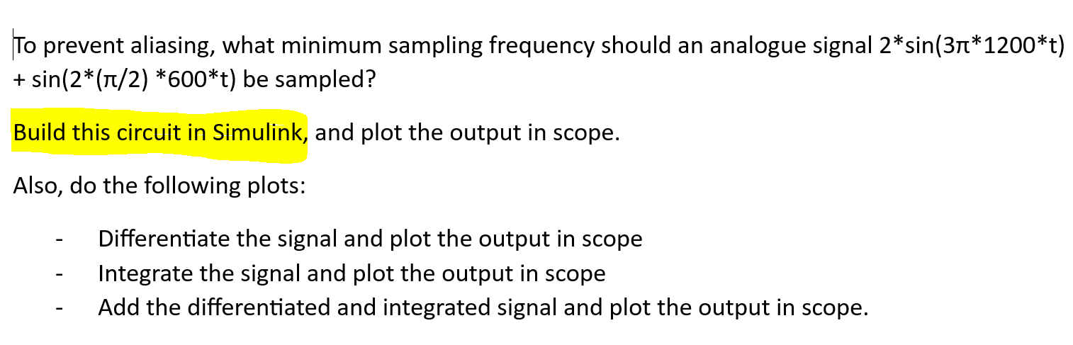 Solved To prevent aliasing, what minimum sampling frequency | Chegg.com