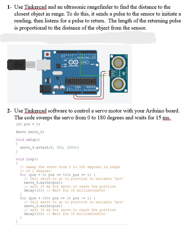 Solved 1- Use Tinkercad and an ultrasonic rangefinder to | Chegg.com