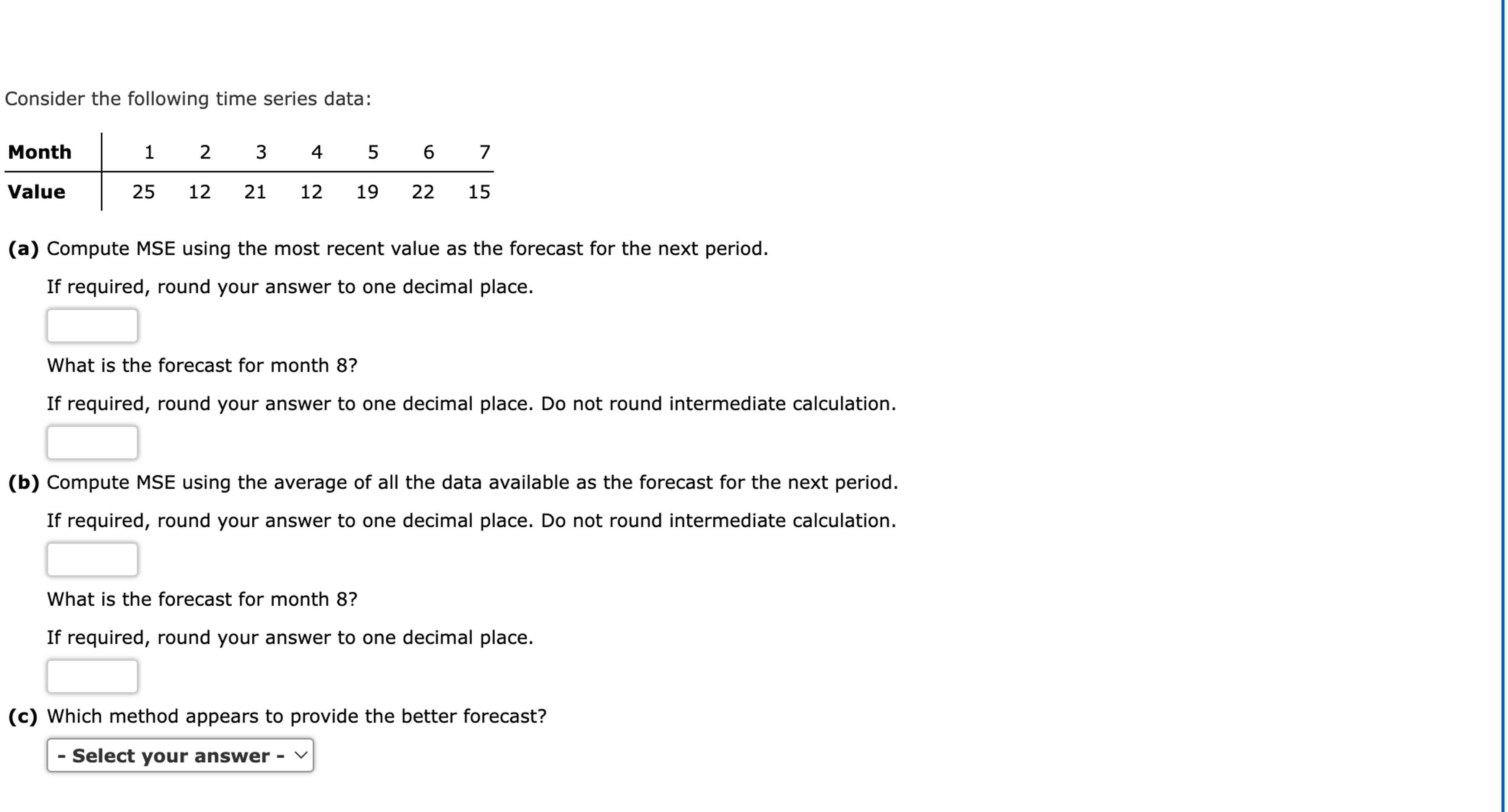 Solved 1.Consider the following time series data:(a) | Chegg.com