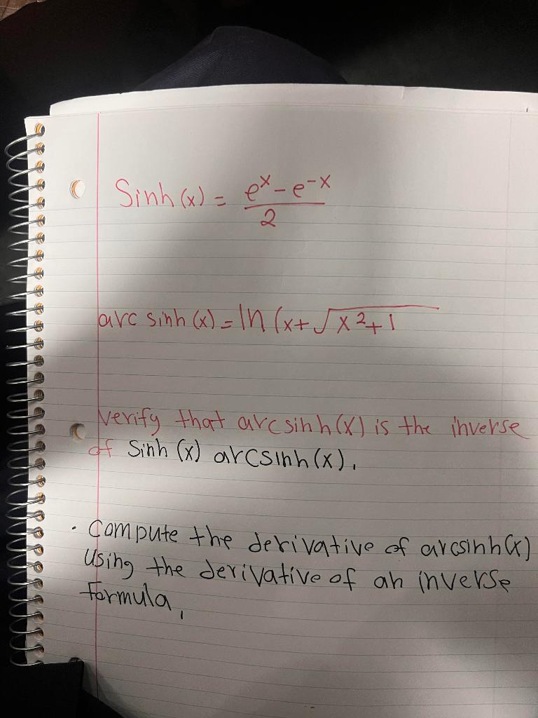 Solved Sinh (x) = ex-e-x ) ex 2 arc sinh (x) = ln (x+JX2+1 | Chegg.com