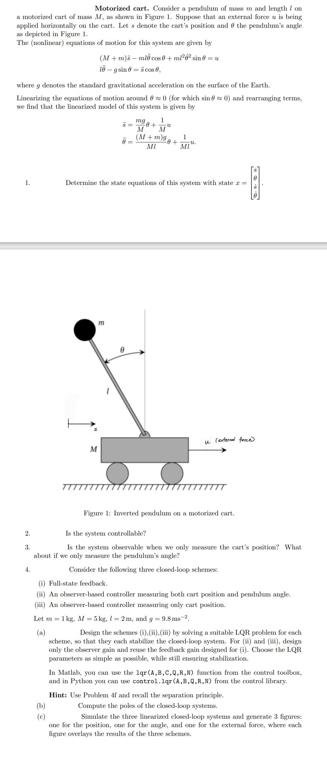Motorized cart. Consider a pendulum of mass m and | Chegg.com