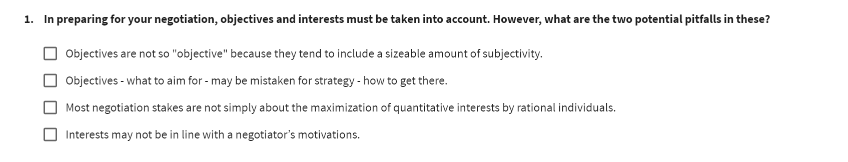 Solved 1. In preparing for your negotiation, objectives and | Chegg.com