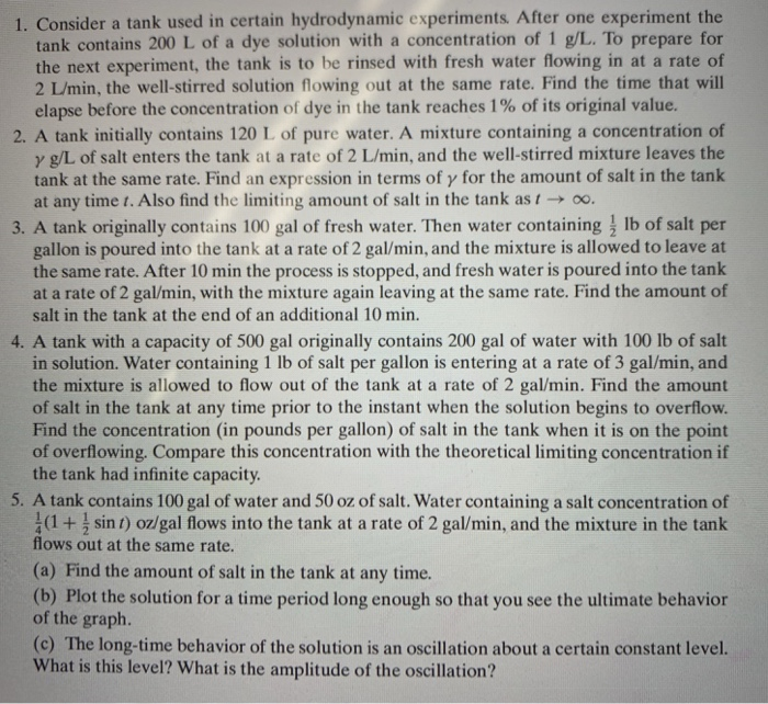 Solved 1. Consider a tank used in certain hydrodynamic | Chegg.com