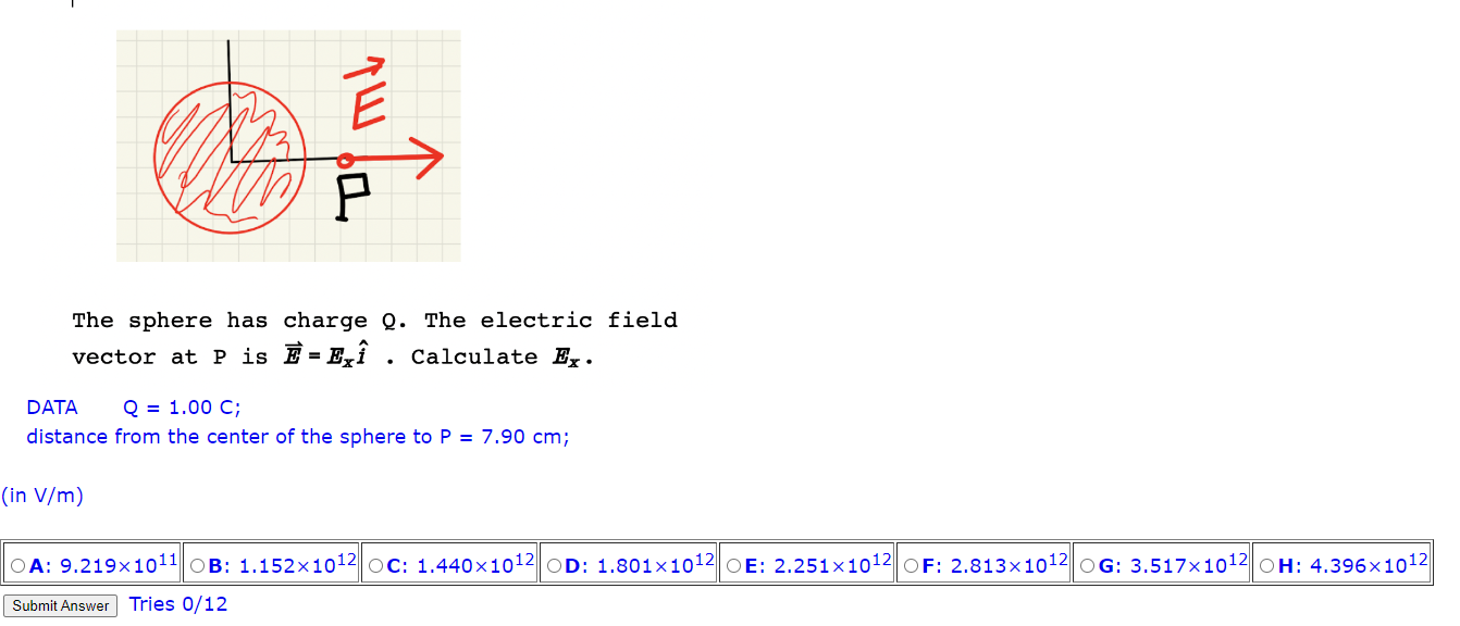 Solved The sphere has charge Q. The electric field vector at | Chegg.com