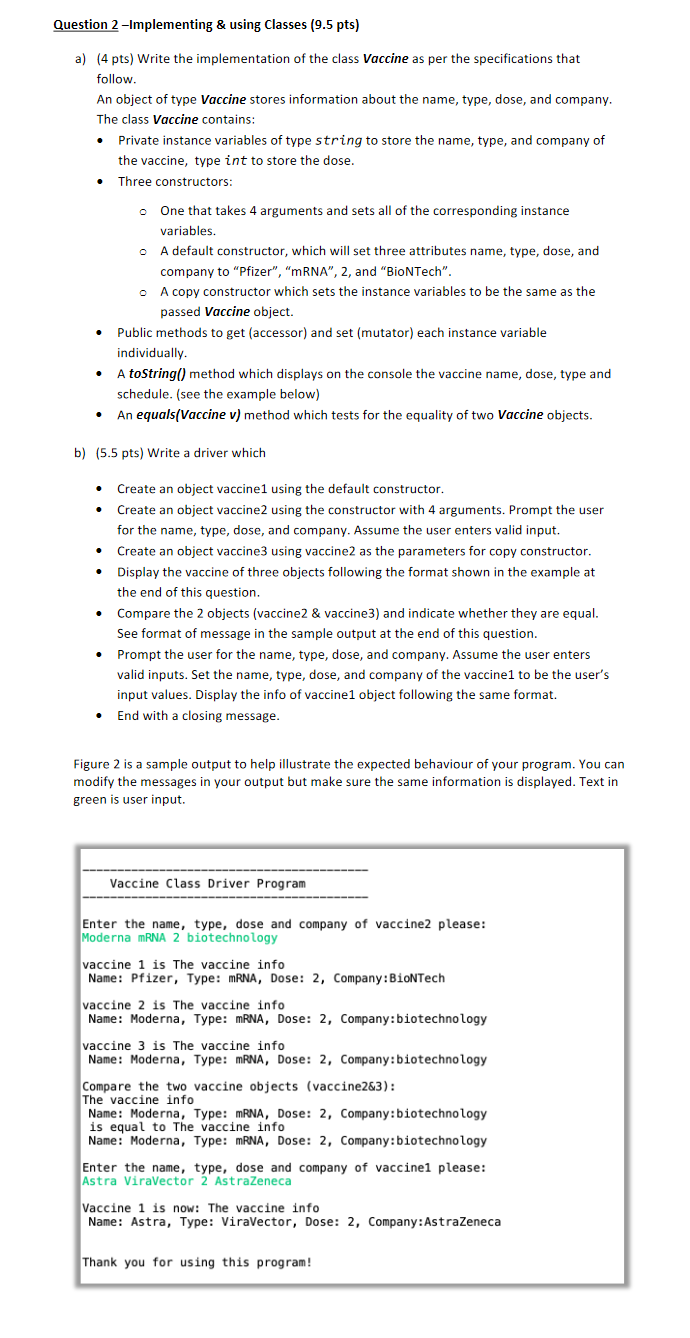 Solved Question 2 -Implementing & using Classes (9.5 pts) a) | Chegg.com