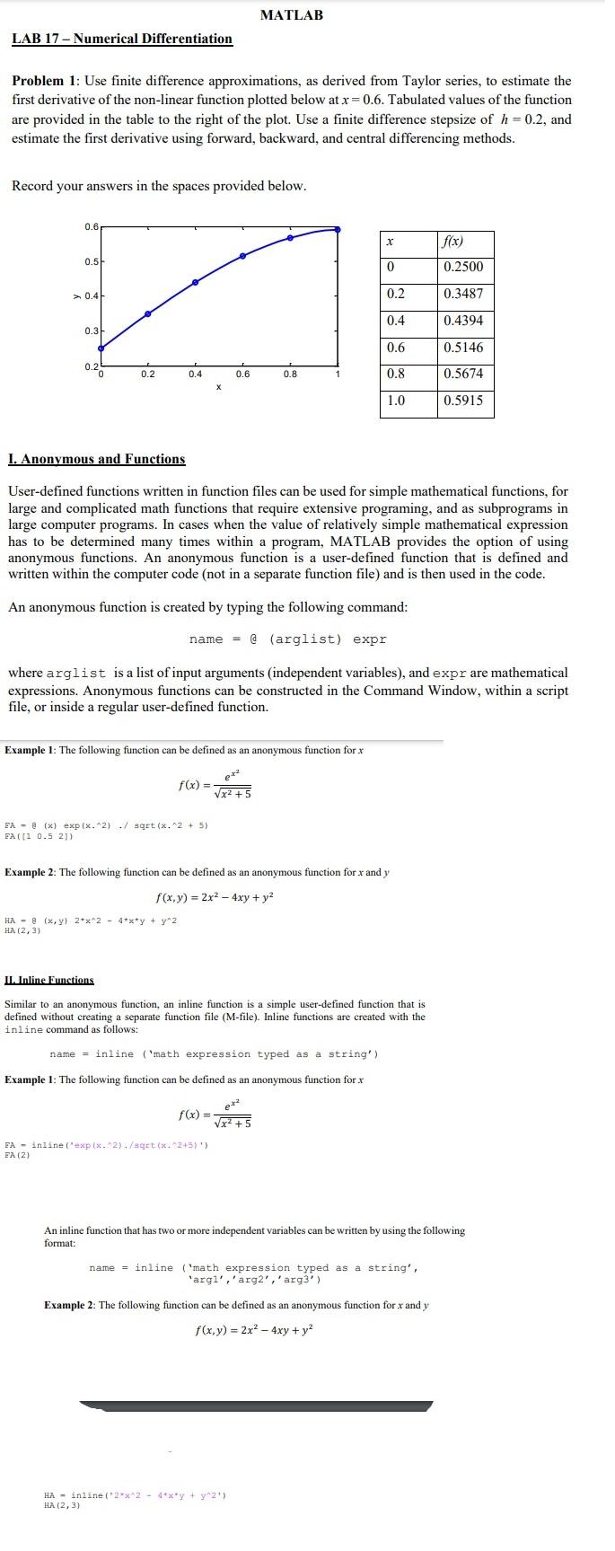 Problem 1 Use Finite Difference Approximations As