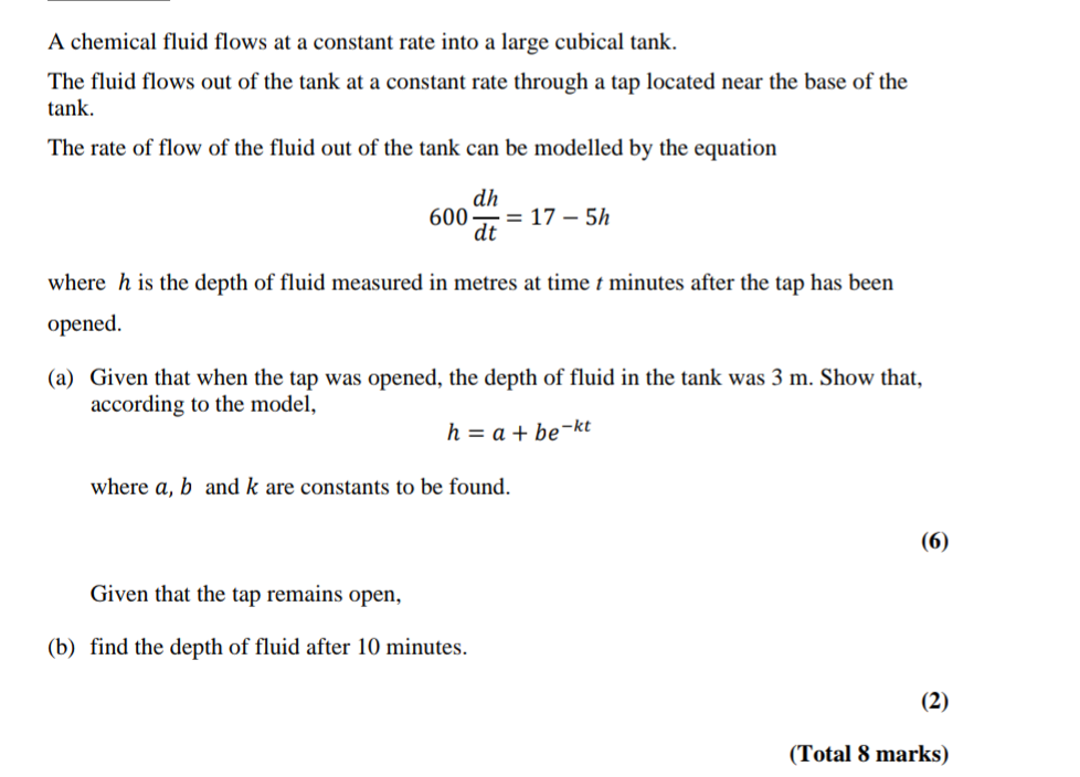 Solved A chemical fluid flows at a constant rate into a | Chegg.com