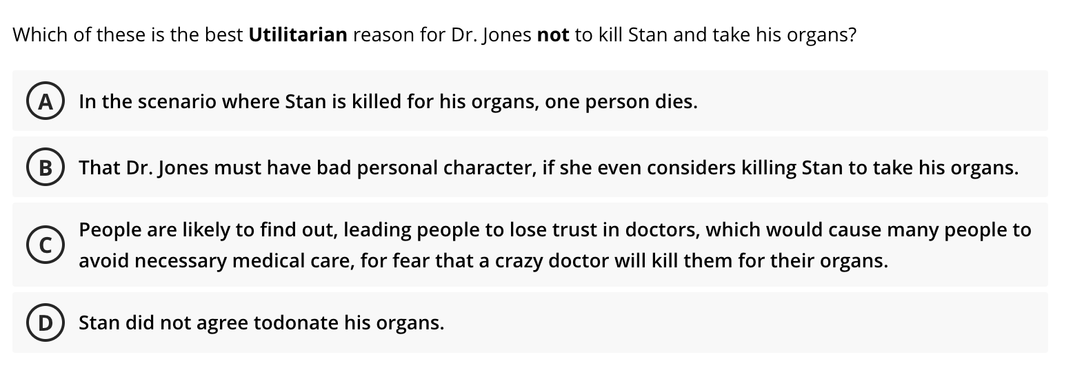 Solved Which of these is the best Utilitarian reason for Dr. | Chegg.com
