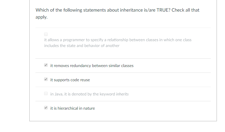 Solved Which of the following statements about inheritance | Chegg.com