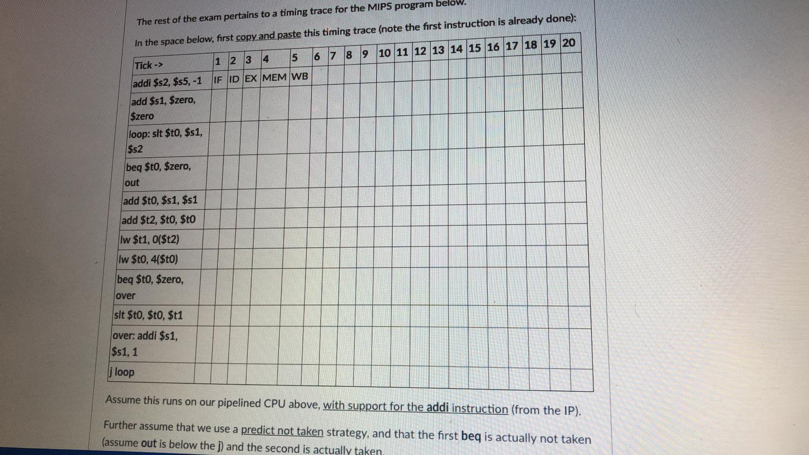 The rest of the exam pertains to a timing trace for | Chegg.com