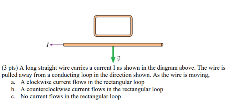 Solved (3 pts) A long straight wire carries a current I as | Chegg.com