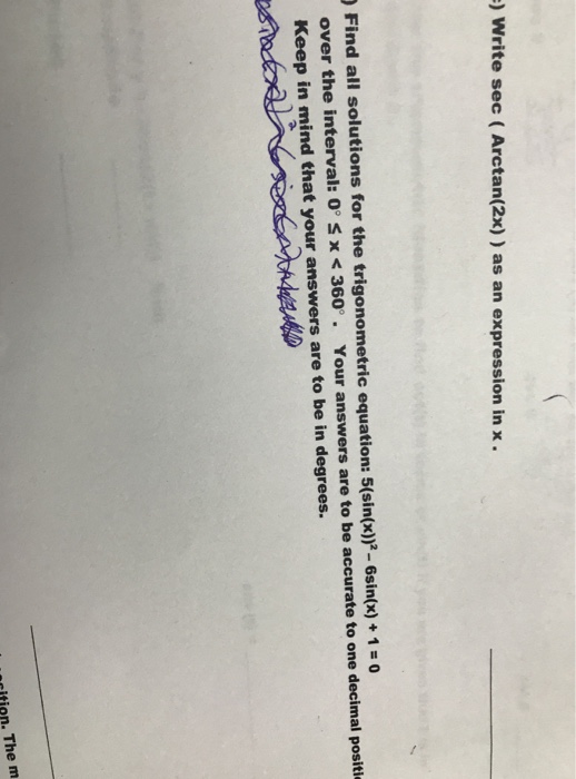 ) Write sec (Arctan(2x)) as an expression in x Find | Chegg.com