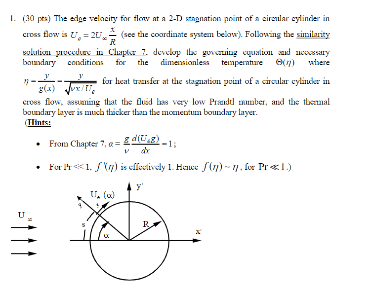 1. (30 pts) The edge velocity for flow at a 2-D | Chegg.com