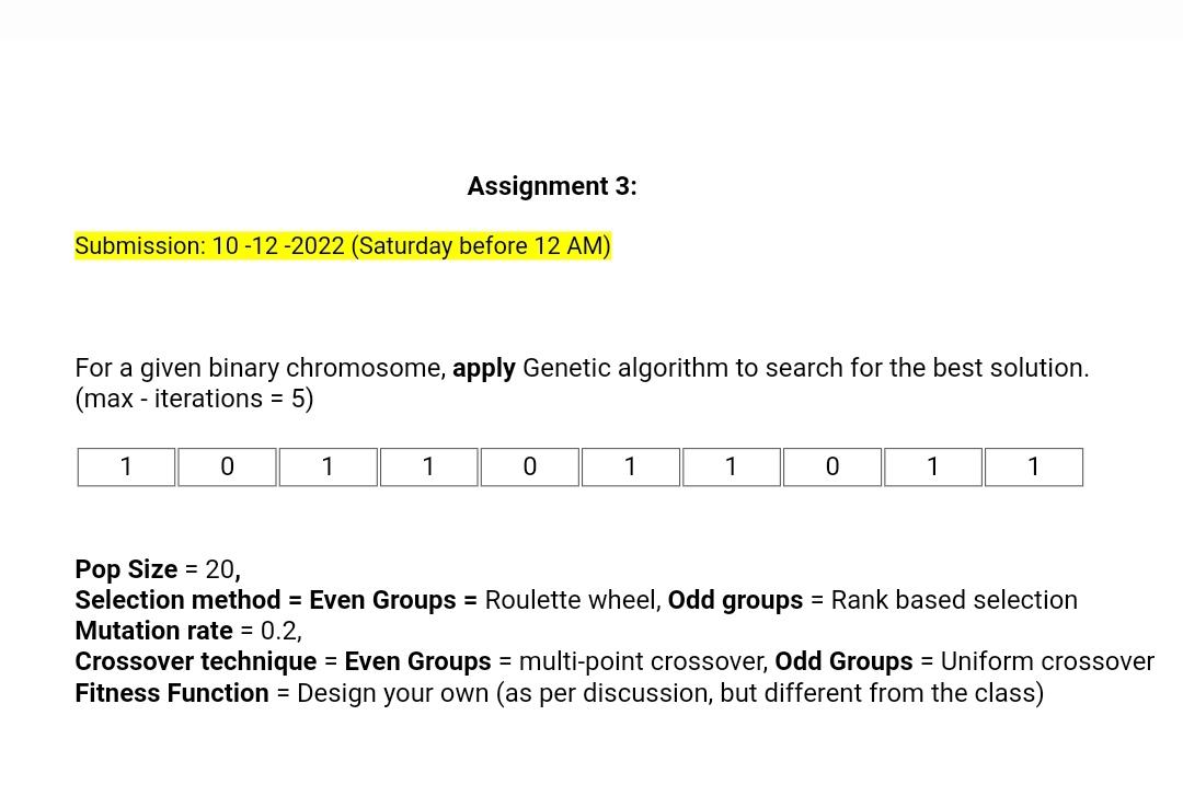 Solved For a given binary chromosome, apply Genetic | Chegg.com