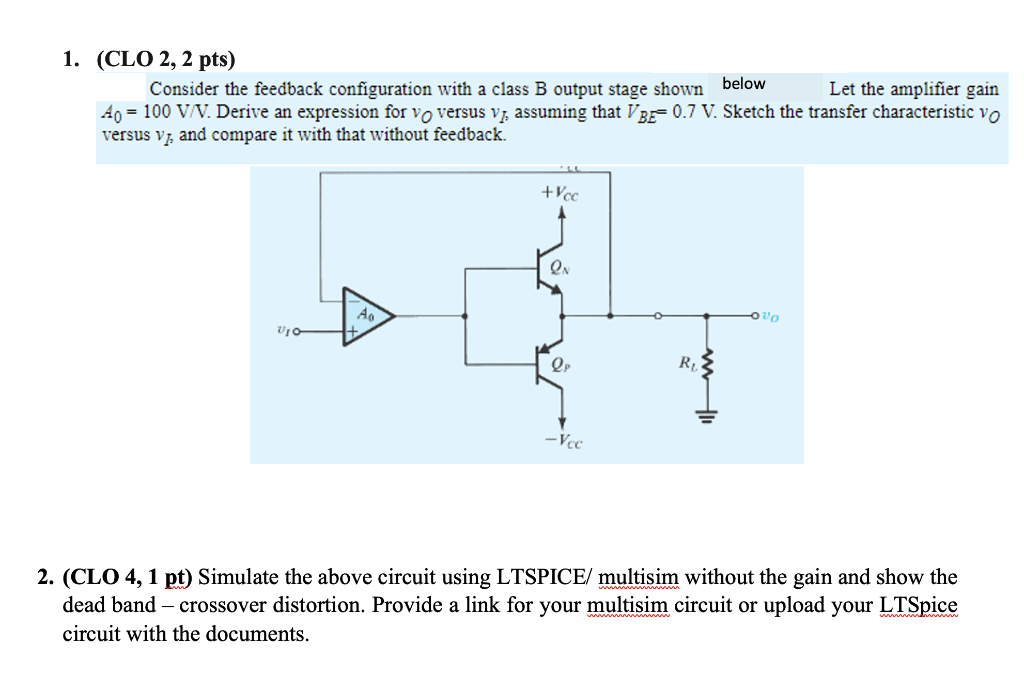 Solved Consider the feedback configuration with a class B | Chegg.com