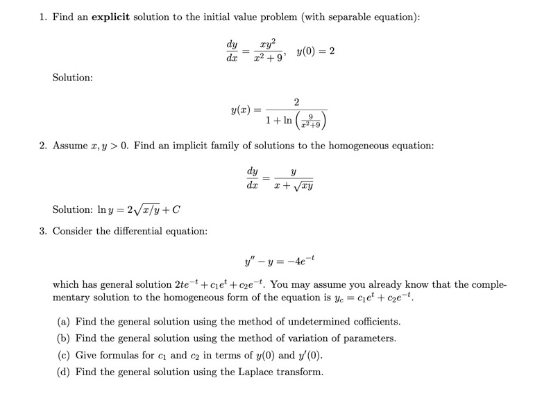 Solved 1. Find an explicit solution to the initial value | Chegg.com