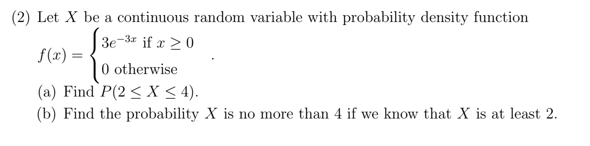 Solved (2) Let X be a continuous random variable with | Chegg.com