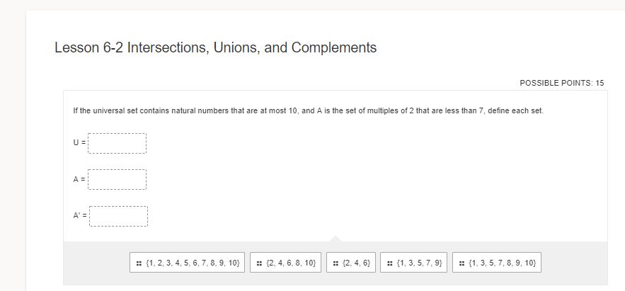Solved Lesson 6-2 Intersections, Unions, and Complements | Chegg.com