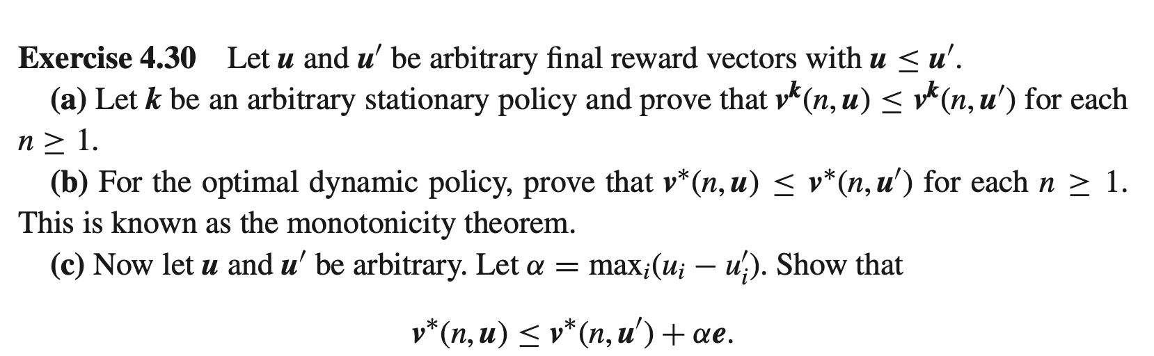 Solved Exercise 4.30 Let u and u′ be arbitrary final reward | Chegg.com
