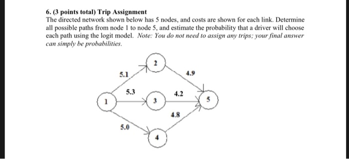 Solved 6.(3 points total) Trip Assignment The directed | Chegg.com
