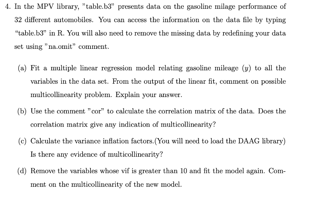 Solved 4. In the MPV library, "table.b3" presents data on | Chegg.com