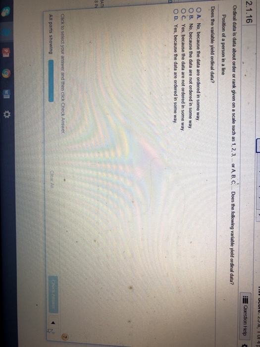 Solved 2.1.16 Ordinal data is data about order or rank given | Chegg.com