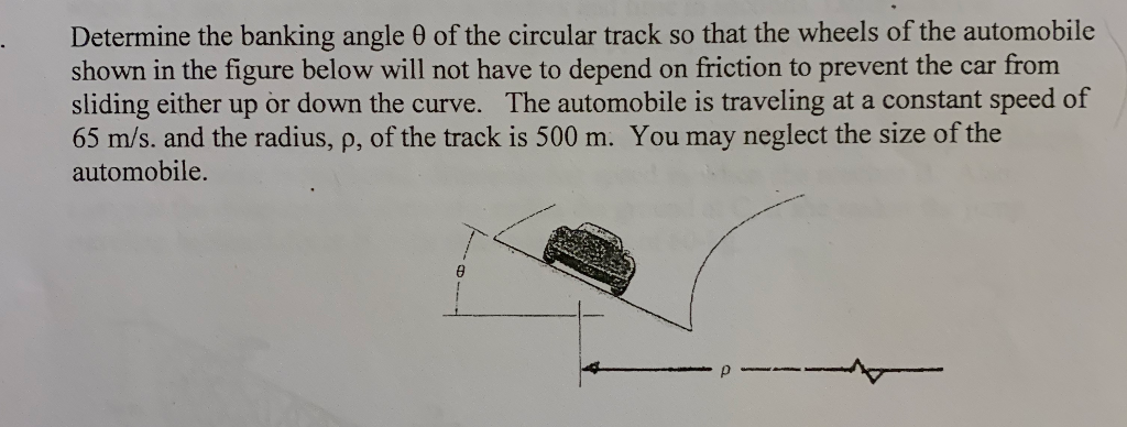 Solved Determine the banking angle θ of the circular track | Chegg.com