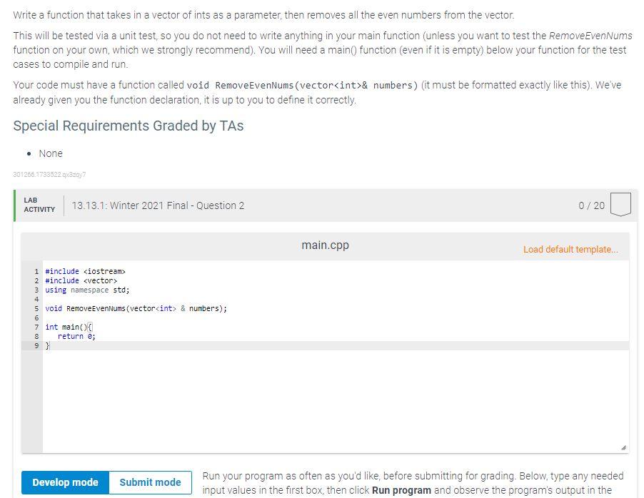 Solved Write a function that takes in a vector of ints as a | Chegg.com