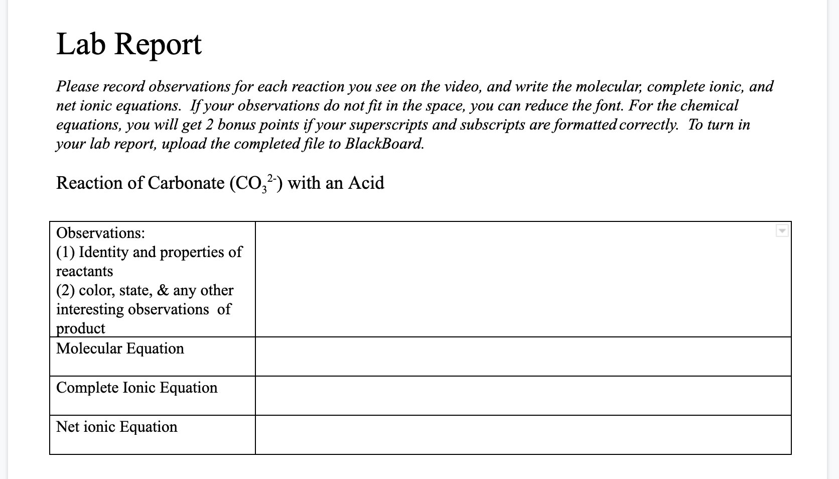 Solved Lab Report Please record observations for each | Chegg.com