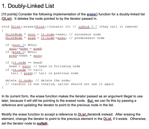 Solved 1. Doubly-Linked List [10 points] Consider the | Chegg.com