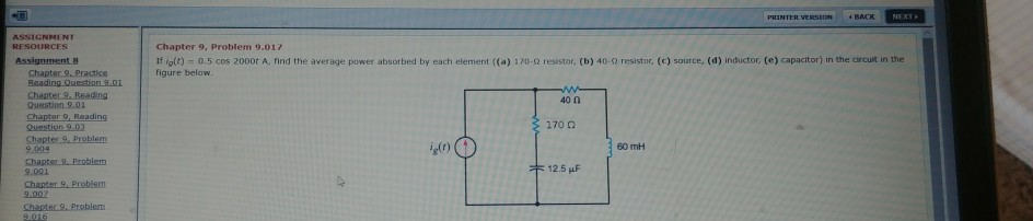 Solved BACK PRINTER VERSION NEXT ASSIGNMENT Chapter 9, | Chegg.com