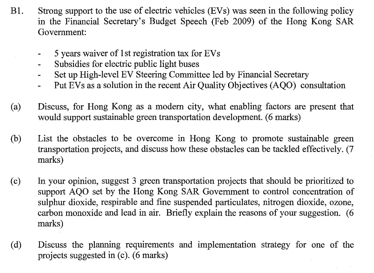 Solved B1. Strong support to the use of electric vehicles | Chegg.com