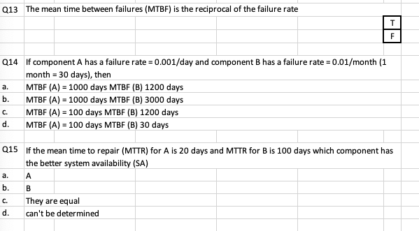 Solved Q13 The mean time between failures (MTBF) is the | Chegg.com