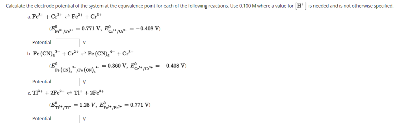 Solved Calculate the electrode potential of the system at | Chegg.com