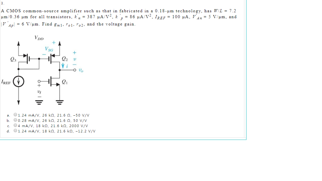 Solved A CMOS common-source amplifier such as that in | Chegg.com