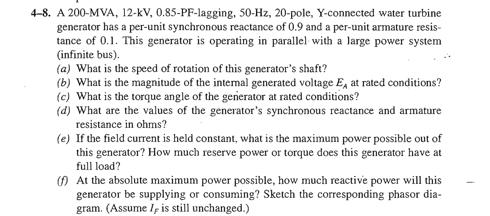 Solved 4-8. A 200-MVA, 12-KV, 0.85-PF-lagging, 50-Hz, | Chegg.com