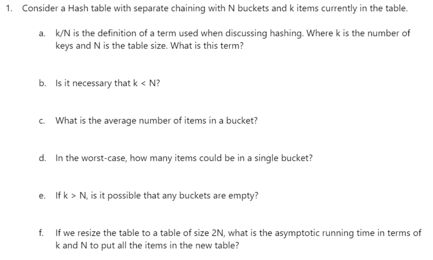 Solved 1. Consider a Hash table with separate chaining with | Chegg.com
