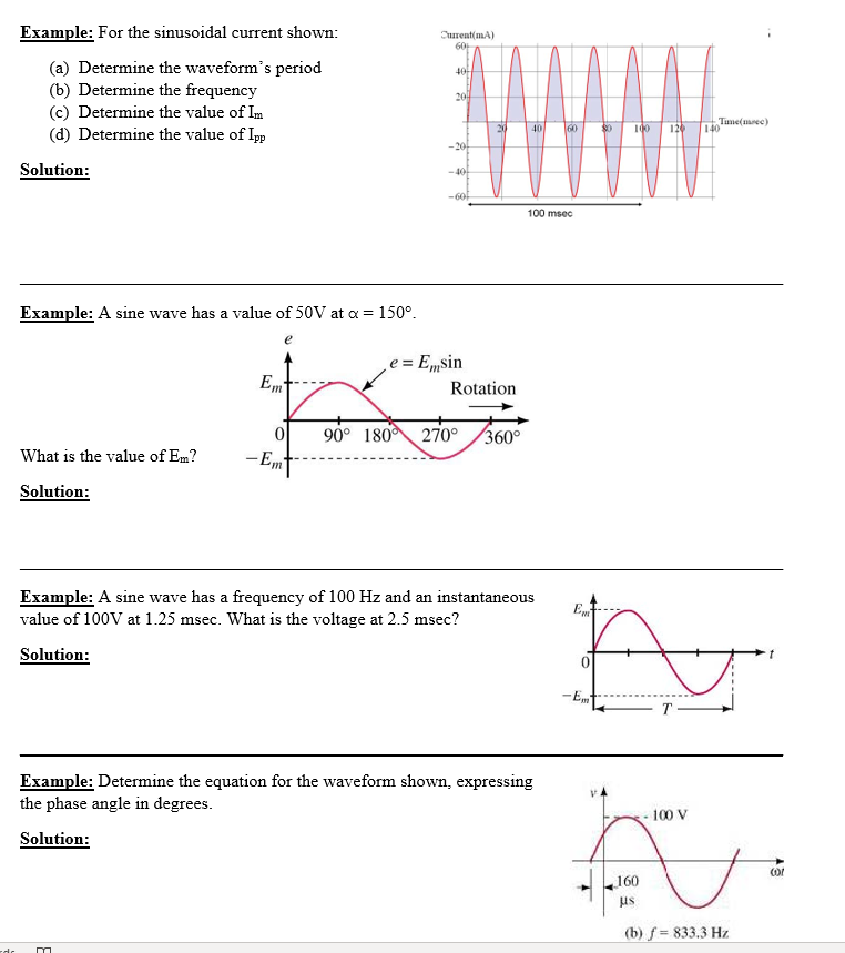 Solved Curent(mA) 60 40:11AA Example: For the sinusoidal | Chegg.com