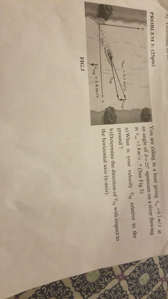 Solved PROBLEM 3: (25pts) You are riding in a boat going | Chegg.com